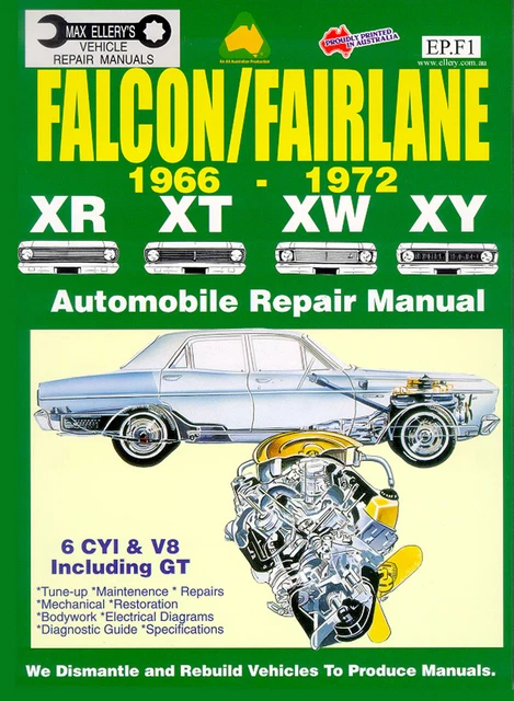 FORD FALCON FAIRLANE XR XT XW XY Vehicle Workshop Repair Manual 1966-72 ...