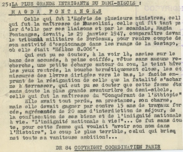 MAGDA FONTANGES, ACTRICE et journaliste. Maîtresse Mussolini ...