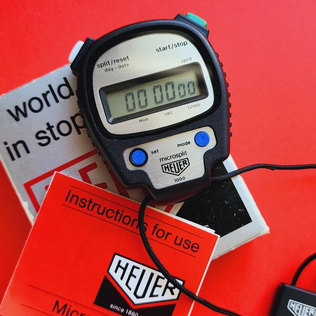 HEUER MICROSPLIT 1000 Stopwatch Full Set With Lanyard Stop Watch Timer ...