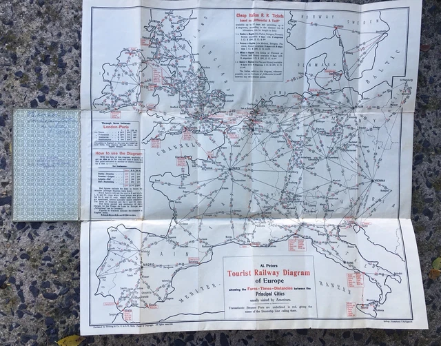 RARE 1900 RAILWAY DIAGRAM OF EUROPE Tourist Folding Map Italy Russia ...