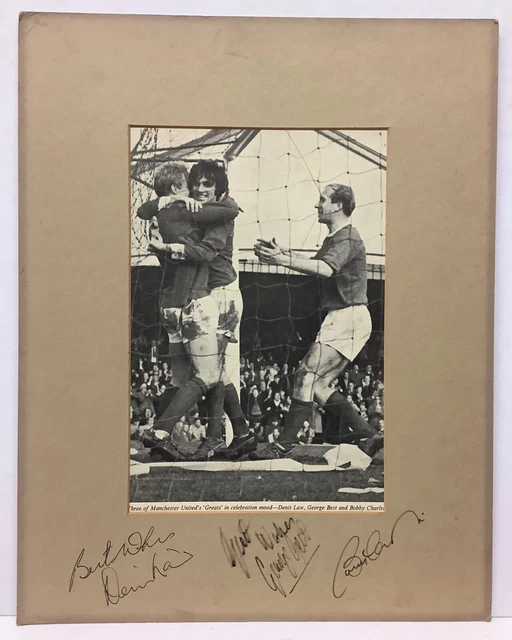 GEORGE BEST DENIS Law Bobby Charlton Signed Manchester United Mount ... GEORGE BEST DENIS Law Bobby Charlton Signed Manchester United Mount ...