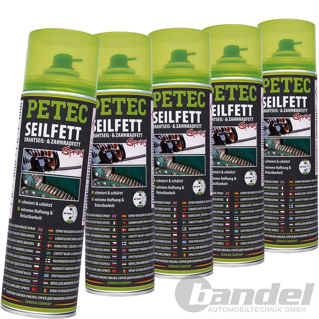 5X PETEC SEILFETT Spray 500 ML De Drahtseilfett Zahnradfett Graisse ...