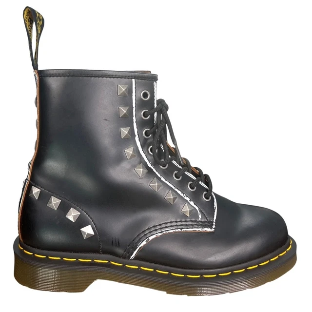 DR. MARTENS UNISEX 1460 Stud 8 Eye Black Leather Combat Boots Size M 9 ...