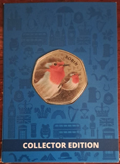 THE ROBIN 50P Shaped Commemorative Colour Coin Westminster Collector ...