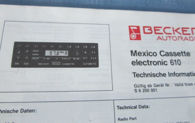 BECKER MEXICO CASSETTE 610 Servicemanual Autoradio Reparaturanleitung Schaltplan EUR 36,90 ...
