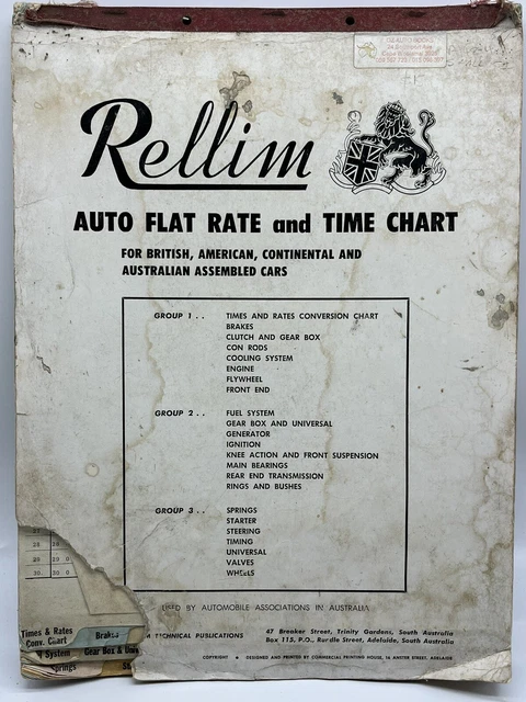 RELLIM AUTO FLAT Rate and Time Chart Car Auto Engine EUR 9,59 - PicClick FR
