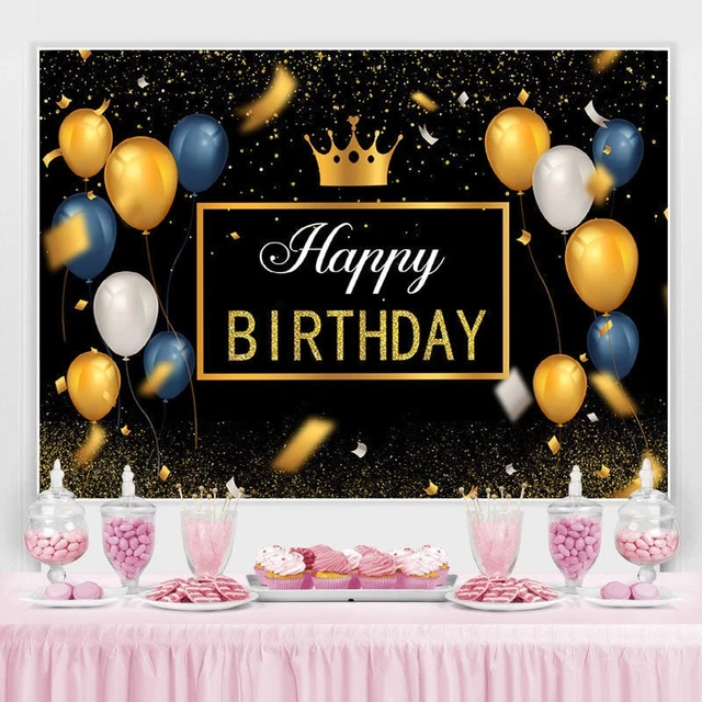 GOLD AND BLUE Balloons Black Glitter Birthday Backdrop $38.01 - PicClick AU