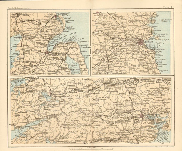 1890 SMALL MAP of " route chart of central europe " by j. bartholomew ...