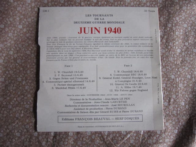 LES TOURNANTS DE LA DEUXIEME GUERRE MONDIALE- Juin 1940 33rpm (7') EUR ...