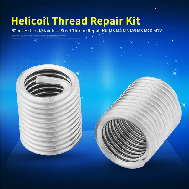 M3 M4 M5 M6 M8 M10 M12 60pcs Kit Outil Réparation Fil Filetage Insert ...