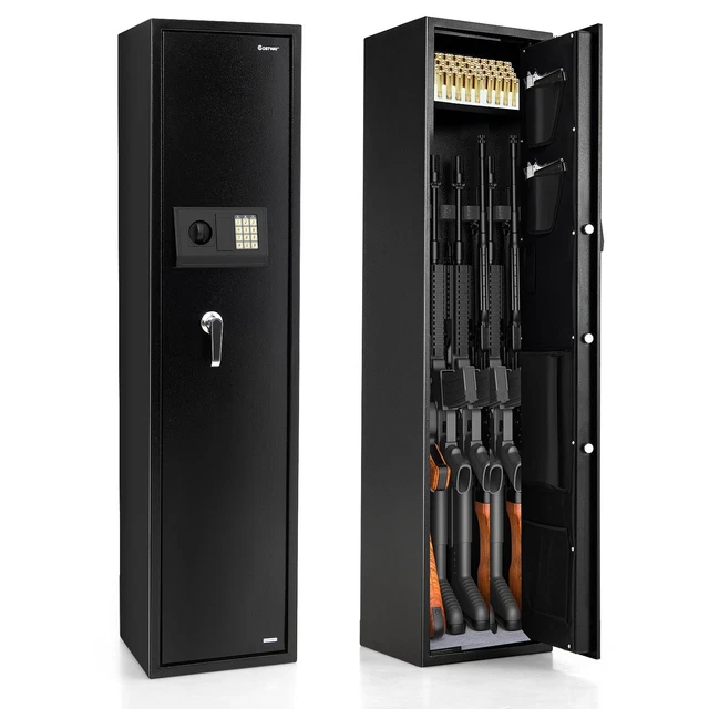 5-GUN METAL RIFLE Security Cabinet Gun Safe Box Rifle & Shotgun w/ Ammo ...