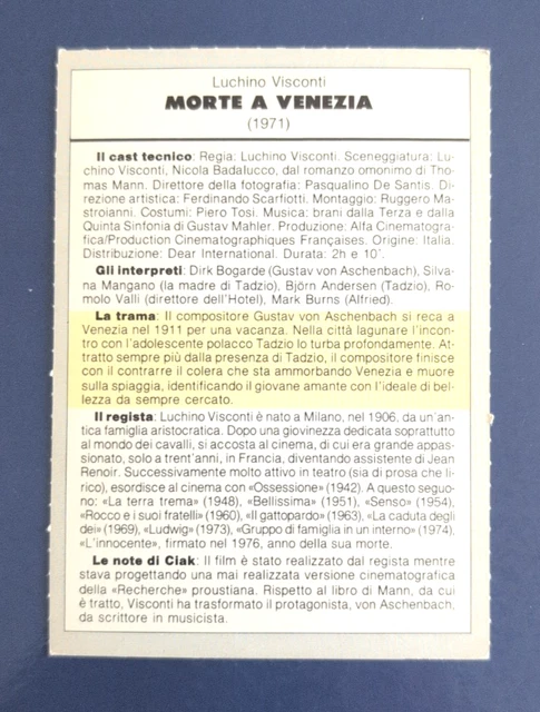 CARTOLINA CINEMATOGRAFICA MORTE A Venezia 1971 Dirk Bogarde Visconti ...
