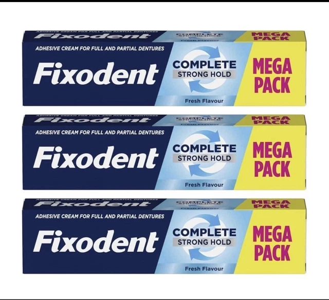 3X FIXODENT COMPLETE Denture Adhesive Cream Fresh Mega Value Pack 70g £ ...