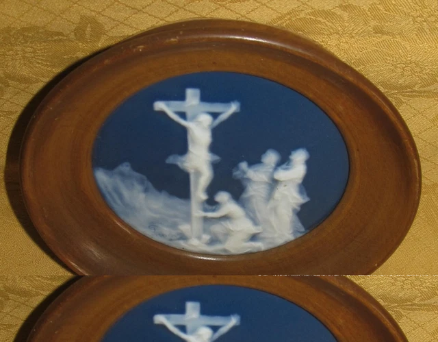 CADRE BOIS PÂTE sur pâte plaque porcelaine Limoges Le Calvaire Christ ...