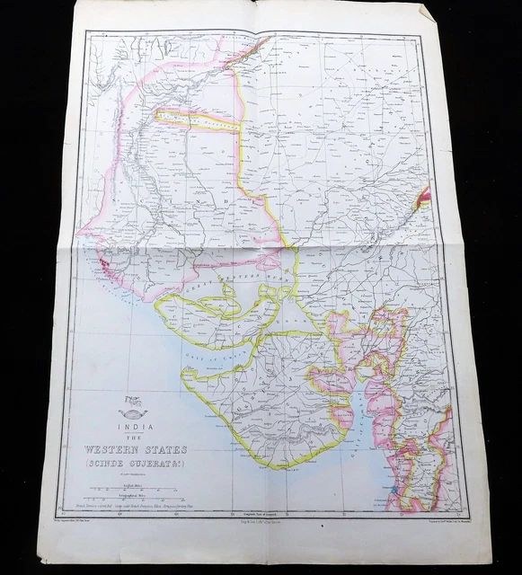 ANTIQUE MAP OF India Sindh Province Pakistan Gujarat Rajputana Coloured ...