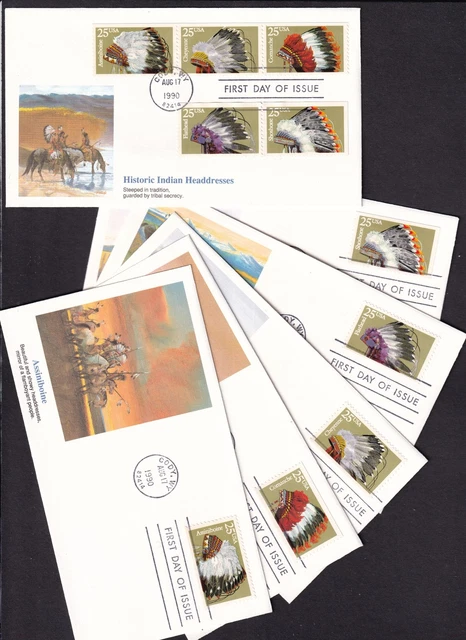 1990 HISTORIC INDIAN Headdresses Sc 2505a FDCs set of 6 Fleetwood ...