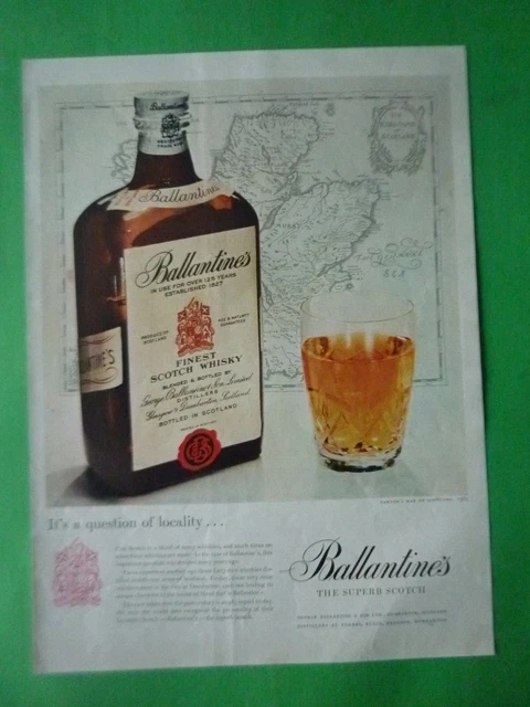 BALLANTINES SCOTCH WHISKY Map Of Scotland 1955 Publicité Vintage ...
