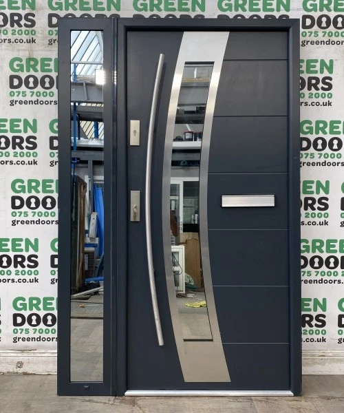 FRONT DOOR WITH Sidelight Composite External Exterior Grey Modern Ali ...