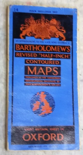 BARTHOLOMEW'S REVISED HALF-INCH Contoured map Oxford Sheet 14 undated ...