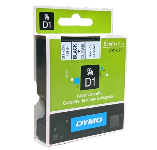 DYMO GENUINE D1 Label Cassette Tape 40910 Black on Clear 9mm x 7m ...