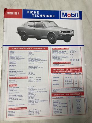 FICHE TECHNIQUE AUTOMOBILE Mobil Datsun 120A graissage entretien 120 A ...