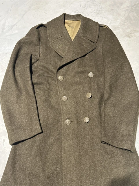 WW2 US ARMY Officer's Cold Weather Wool Trench Coat Overcoat 38L 1940s ...