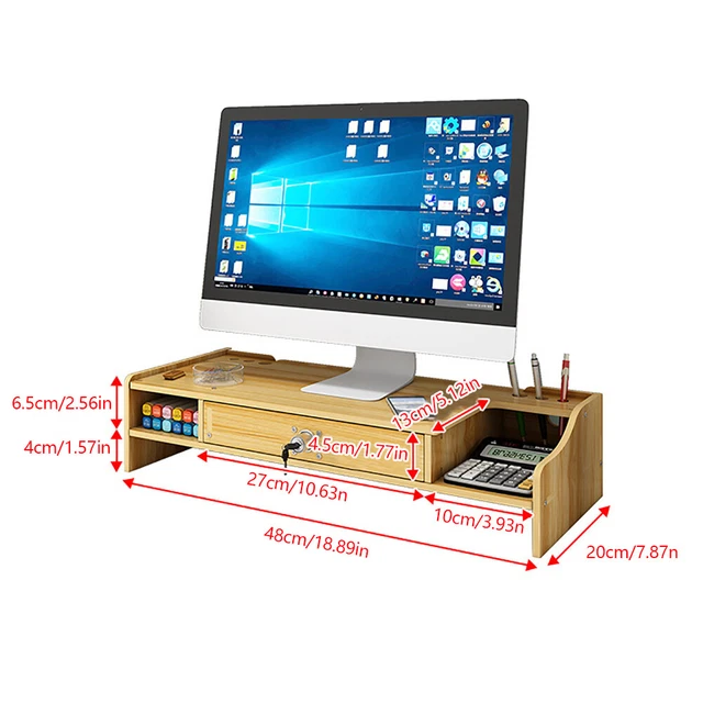 WOOD MONITOR RISER with Drawer Computer/Laptop/PC Stand for Desk ...