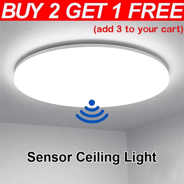 48W PIR MOTION Sensor LED Ceiling Light Panel Down Lights Bathroom ...