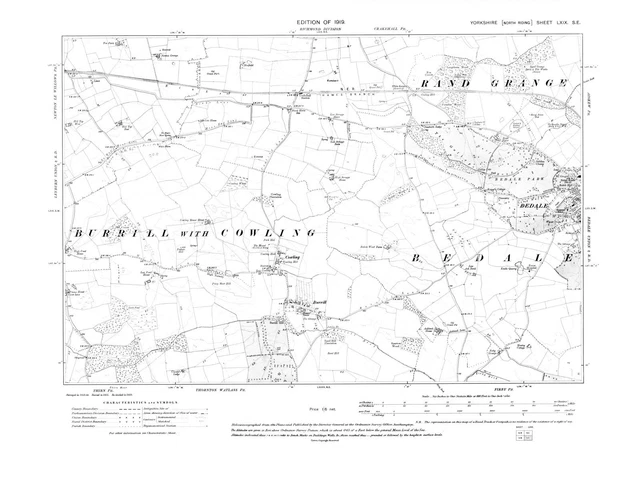 OLD MAP OF Bedale (W), Cowling, Burvill, Yorkshire -1919 - Repro 69 SE ...