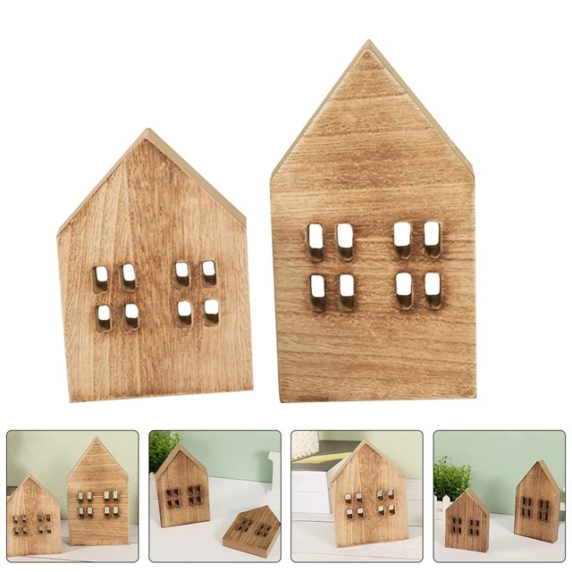 2PCS WOOD MINI House Desktop House Decor Indoor Wooden Crafts Party £15 ...