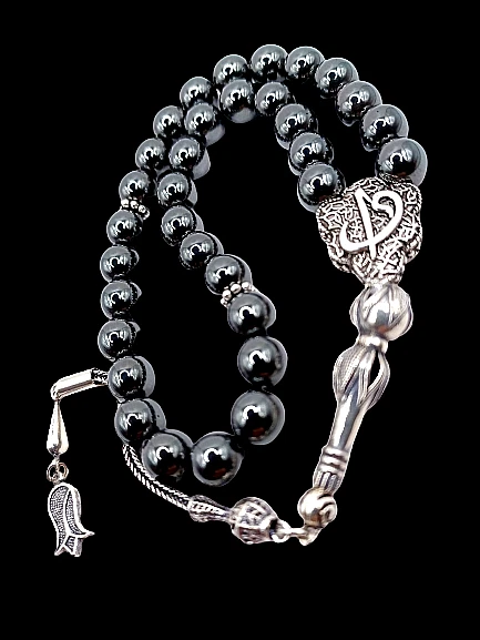 TESBIH OSMANLI HEMATIT Elif VAV Tespih, Rosary 925 Silber Naturstein ...