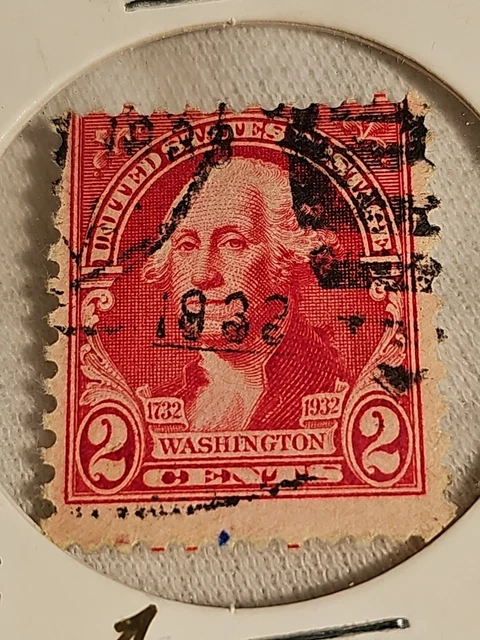 1933 GEORGE WASHINGTON 2 Cent Stamp Double Date Stamped Cancel ...
