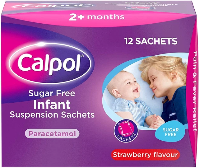 CALPOL INFANT SUGAR Free Pain Suspension Relief Strawberry sachets ...