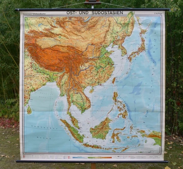 VINTAGE | SCHOOL WALL MAP EAST SOUTHEAST ASIA SOUTH EAST ASIA 60s EARTH ...