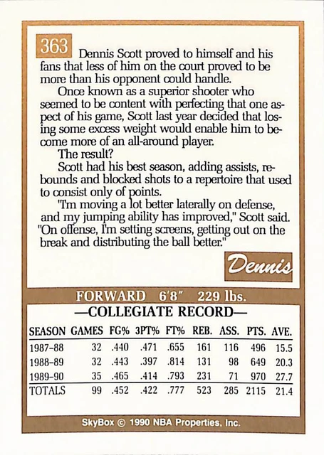 1990 Skybox Dennis Scott 363 Recrue Orlando Magic Eur 1 78 Picclick Fr