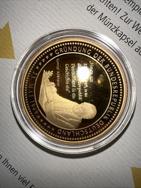 GEDENKMÜNZE - GRÜNDUNG der Bundesrepublik, 75 Jahre BRD, 24 Karat vergoldet, PP EUR 40,00 ...