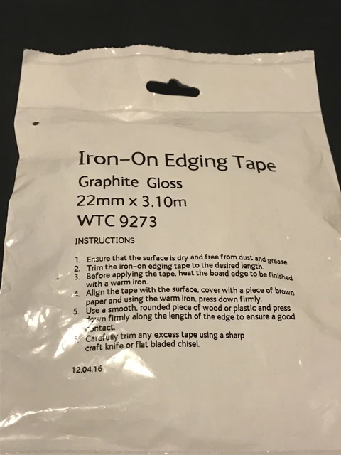 HOWDENS IRON-ON EDGING Tape - Graphite Gloss | 22mm x 3.10m | WTC9273 £ ...