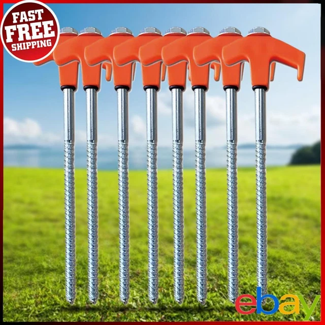 8PCS SCREW IN Tent Stakes Durable Heavy Duty Spiral Screw Stakes Ground ...