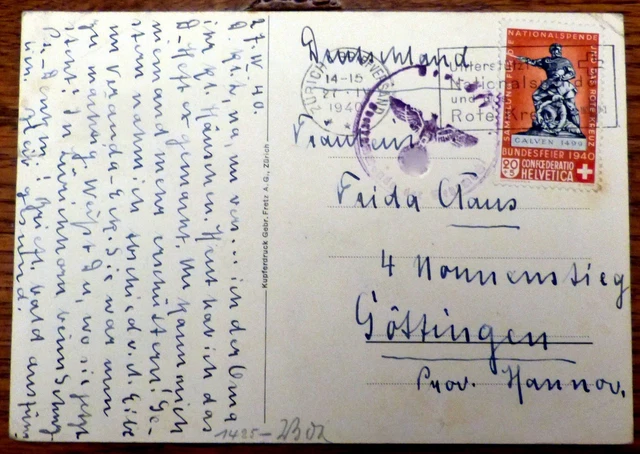 OKW ZENSUR AK Karte Confiserie Sprüngli Zürich Schweiz EF Wehrmacht ...