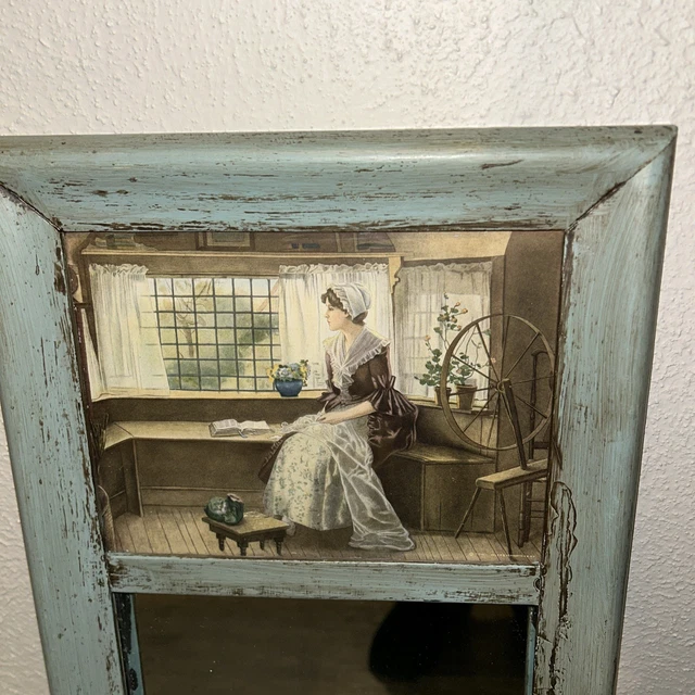 VINTAGE FEDERAL Split Column Mirror Wood Primitive Pilgrim Print 10 X ...