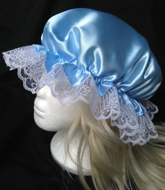 VICTORIAN MOP cap adult baby fancy dress satin bonnet cap hat blue ...