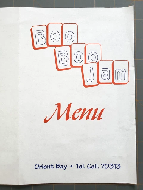 RESTAURANT MENU BOO Boo Jam Orient Bay St. Martin Caribbean Paper $12. ...