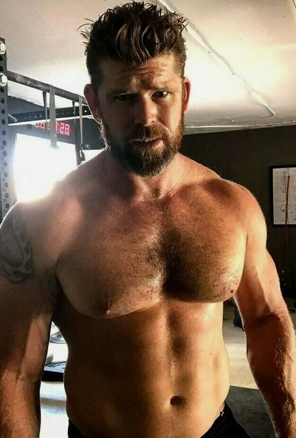 SHIRTLESS MALE MUSCULAR Beefcake Hairy Chest Beard Masculine Hunk PHOTO ...