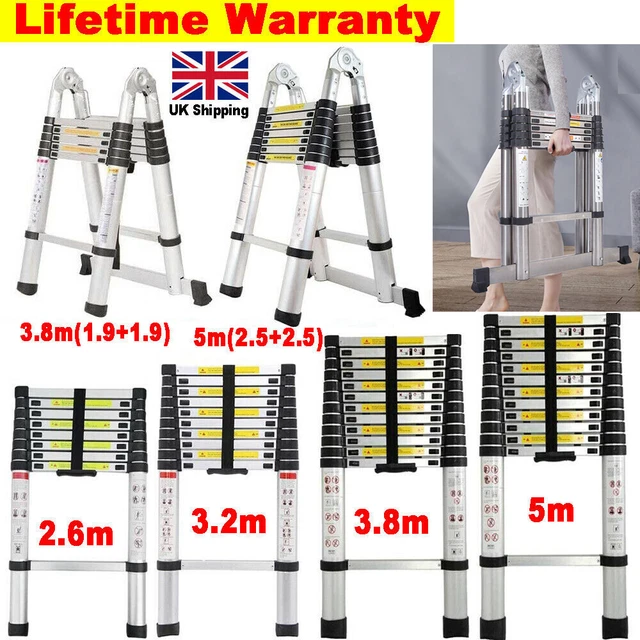 3M-6.2M ALUMINIUM PORTABLE Folding Telescopic Ladder Step Ladder Multi ...