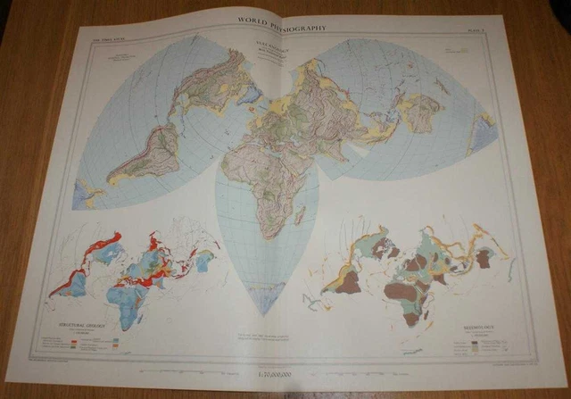 MAP: 1958 TIMES Atlas; World Physiography; Vulcanolgy, Structural ...