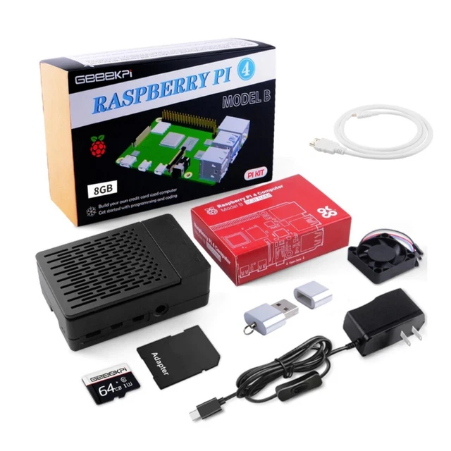 RASPBERRY PI 4 Model B 8GB Plastic Case+ 64GB SD Card, Starter Kit Case ...