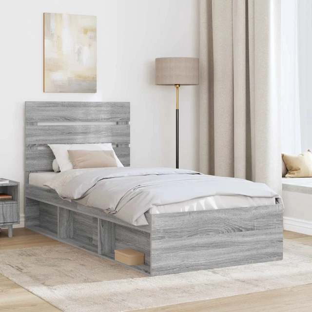 BED FRAME GREY Sonoma 90 x 190 cm Solid Pine Wood vidaXL £170.23 ...