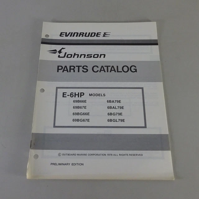 PARTS CATALOG EVINRUDE / Johnson Outboard 6 HP Models From 1978 £15.87 - PicClick UK