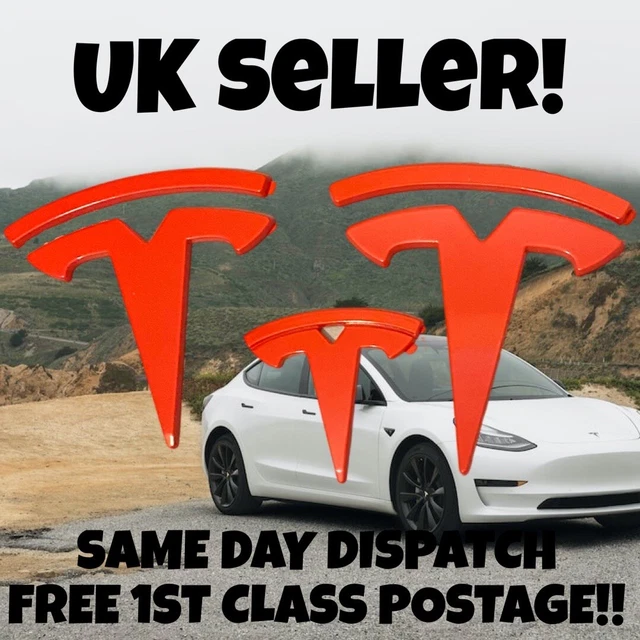TESLA BADGE OVERLAYS For model Y Red Set Of 3 De-Crome EV Decal Badges ...