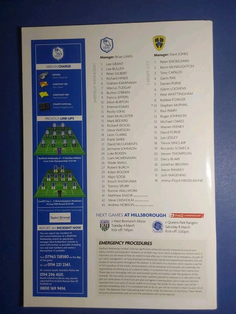 SHEFFIELD WEDNESDAY V Cardiff City 23rd February 2008 Vgc £1.17 ...